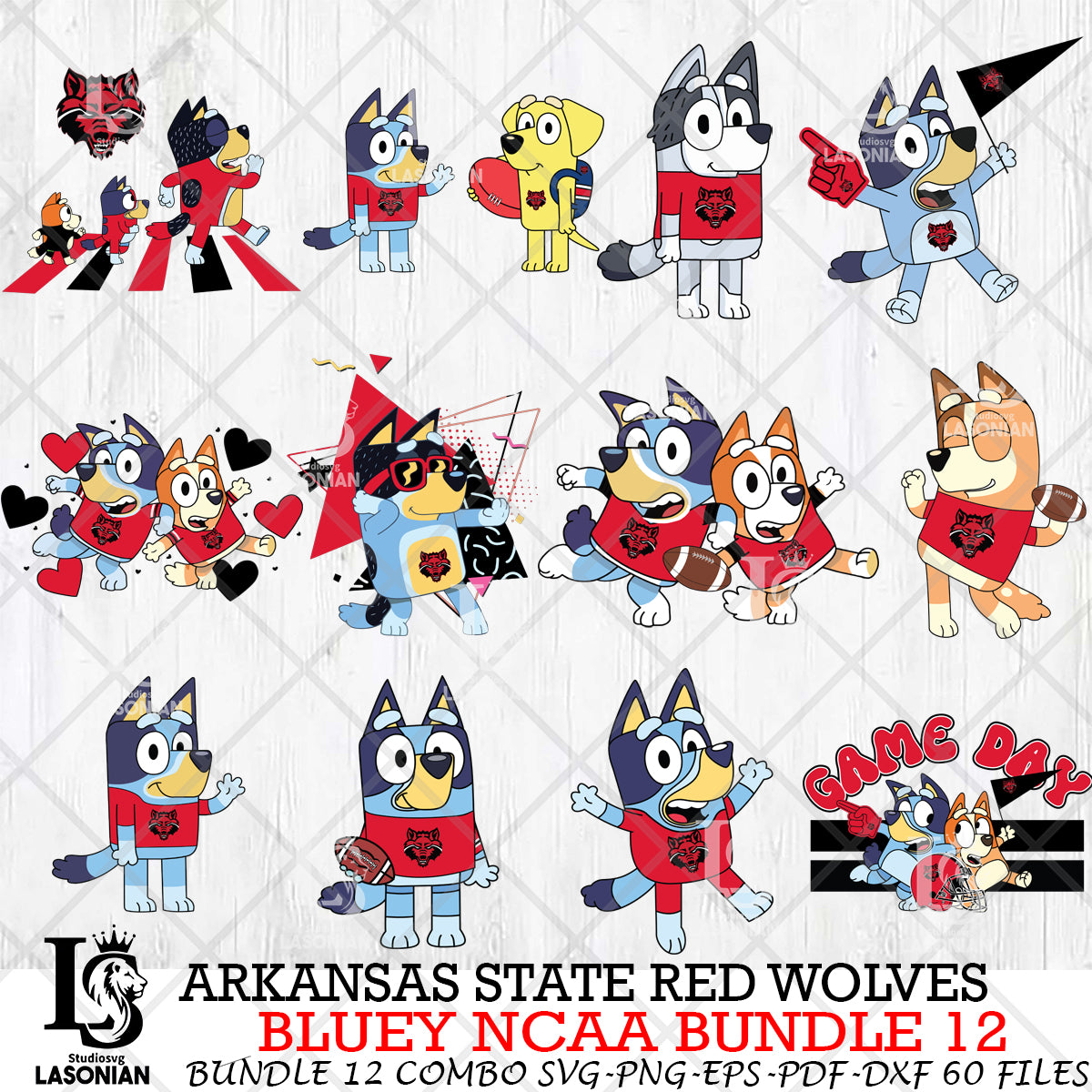 Arkansas State Red Wolves Bluey NCAA Bundle 12 – lasoniansvg