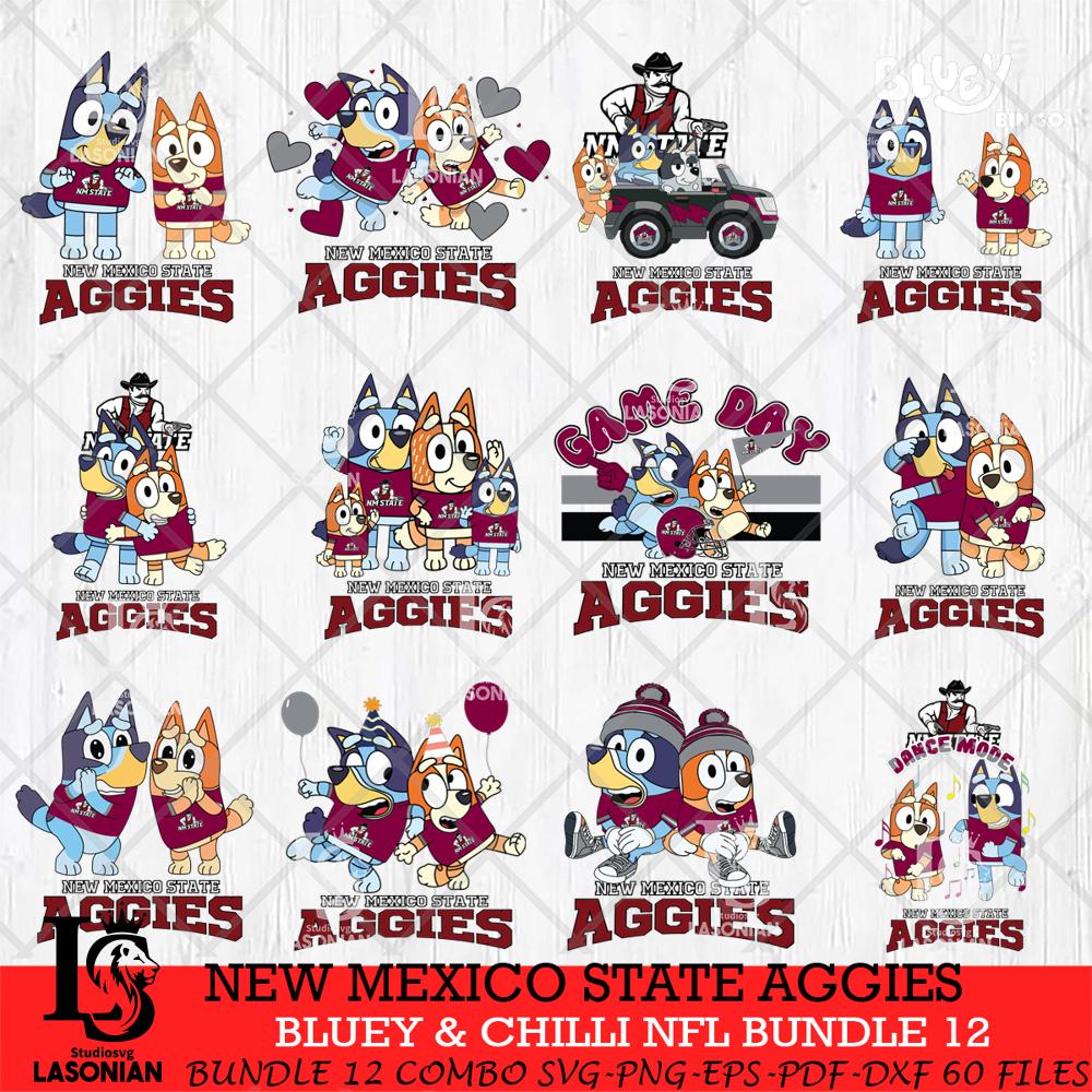 New Mexico State Aggies Bluey & Bingo Bundle 12 SVG – lasoniansvg