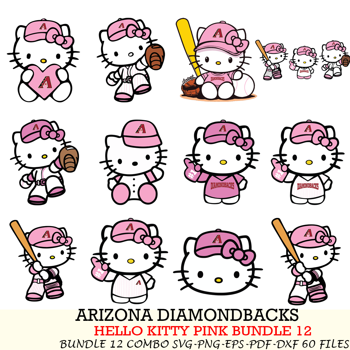 Arizona Diamondbacks Hello Kitty Pink Bundle 12 SVG – lasoniansvg