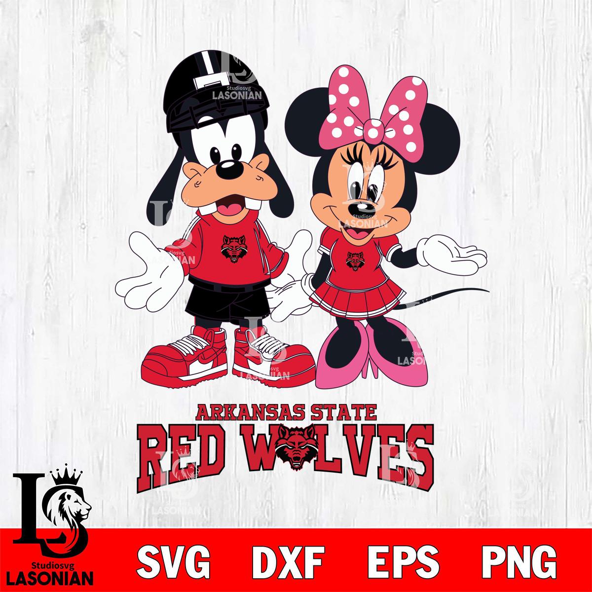 Arkansas State Red Wolves Goofy and Minnie mouse Football – lasoniansvg