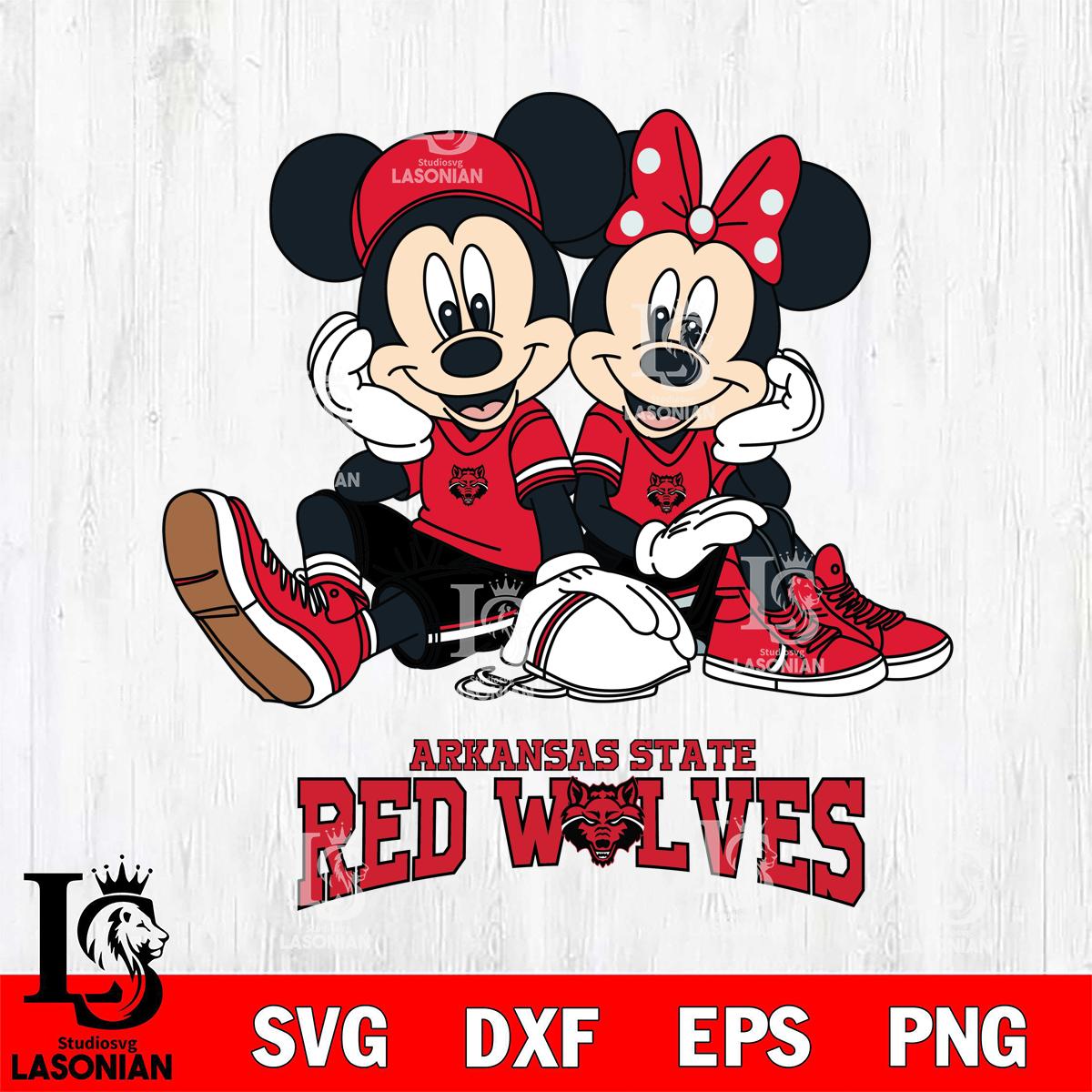 Arkansas State Red Wolves Mickey Minnie Mouse Football Sit – lasoniansvg