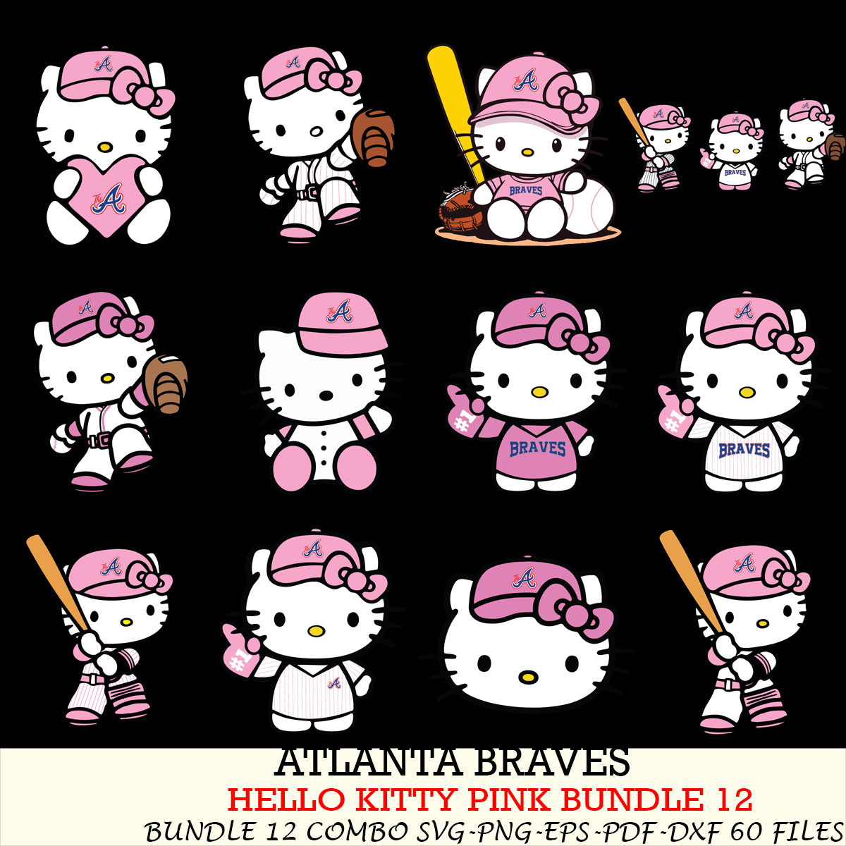 Atlanta Braves Hello Kitty Pink Bundle 12 SVG – lasoniansvg