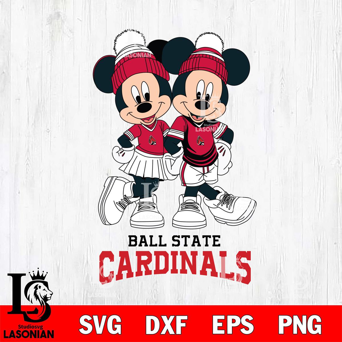 Ball State Cardinals Mickey And Minnie Mouse Football – lasoniansvg