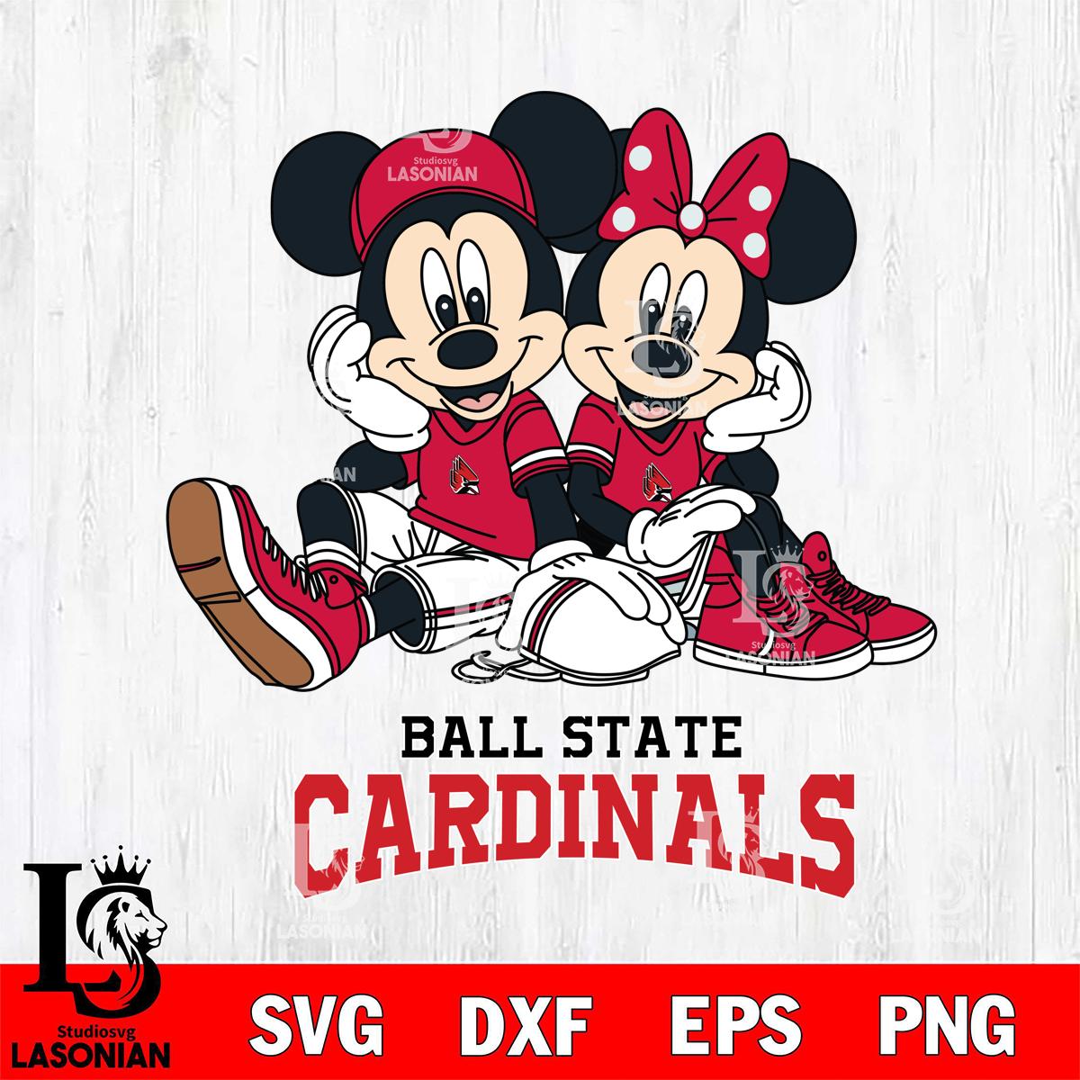 Ball State Cardinals Mickey Minnie Mouse Football Sit – lasoniansvg