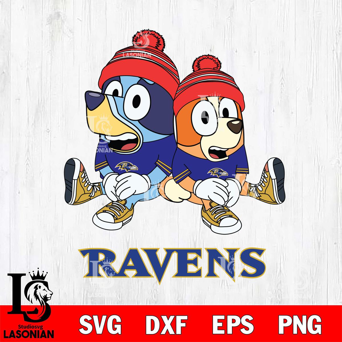 Baltimore Ravens Christmas Bluey & Bingo Sit – lasoniansvg