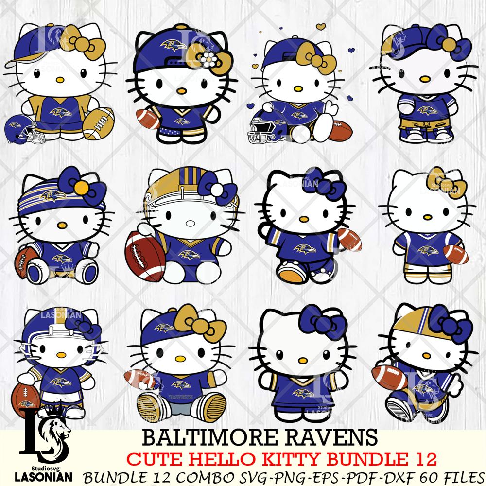 Baltimore Ravens Cute Hello Kitty NFL Bundle 12 SVG – lasoniansvg