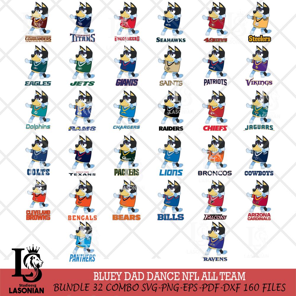 Bluey Dad Dance NFL ALL TEAM Eps Dxf Png File, Digital Download, Insta ...