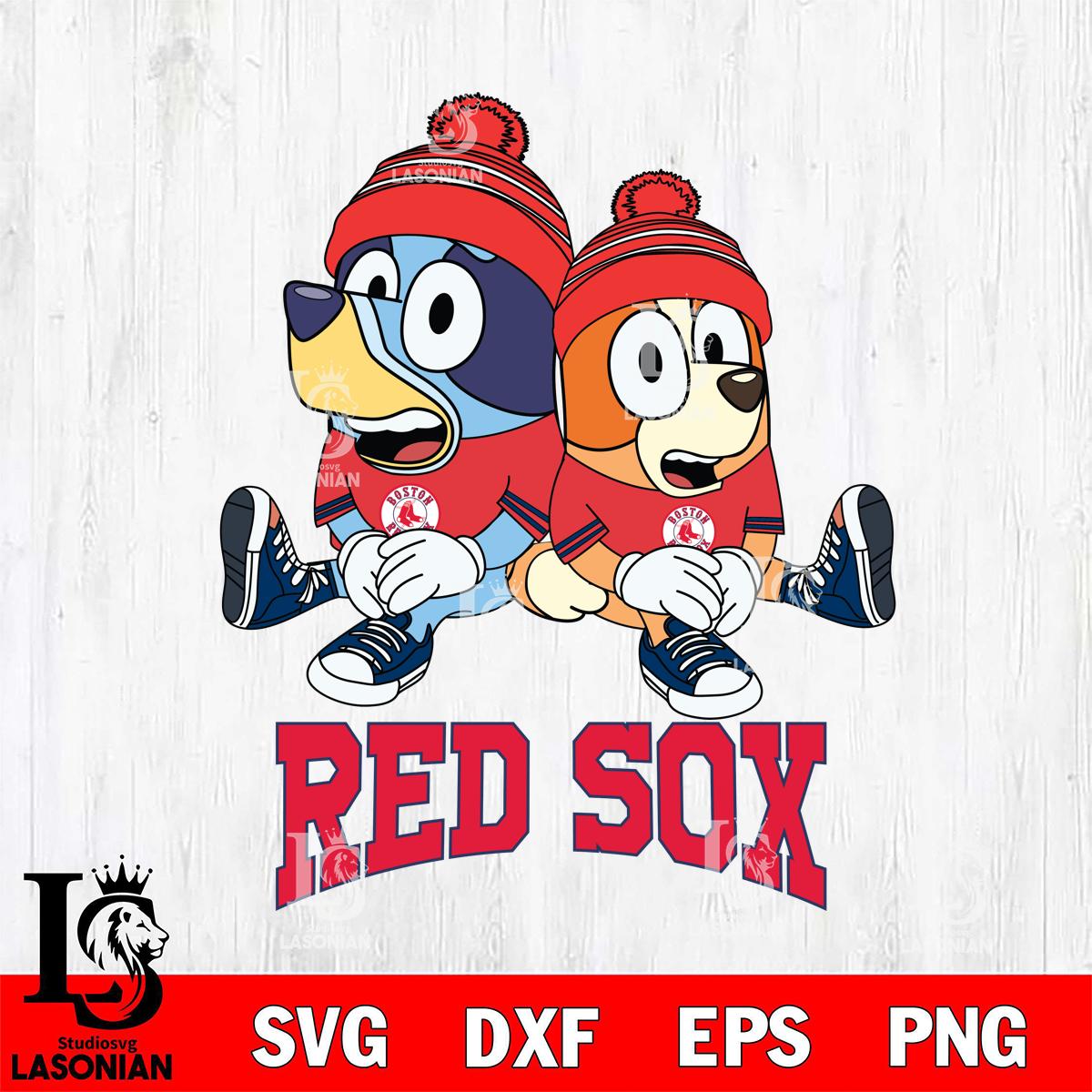 Boston Red Sox Christmas Bluey & Bingo Sit – lasoniansvg