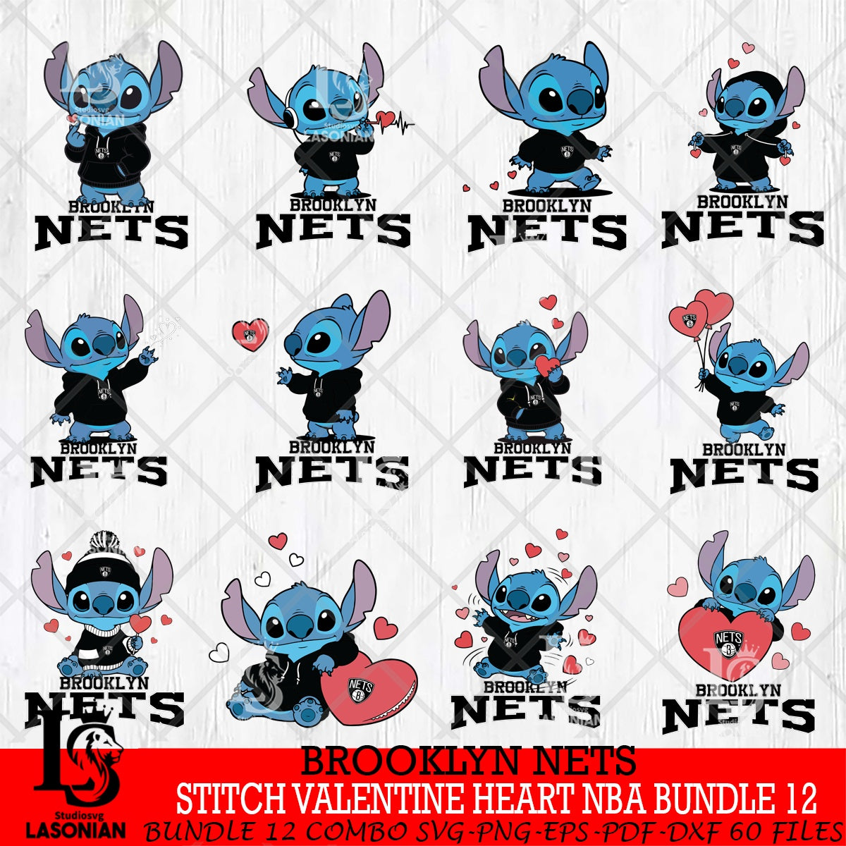 Brooklyn Nets Stitch Valentine Heart NBA Bundle File cut , Criucut ...