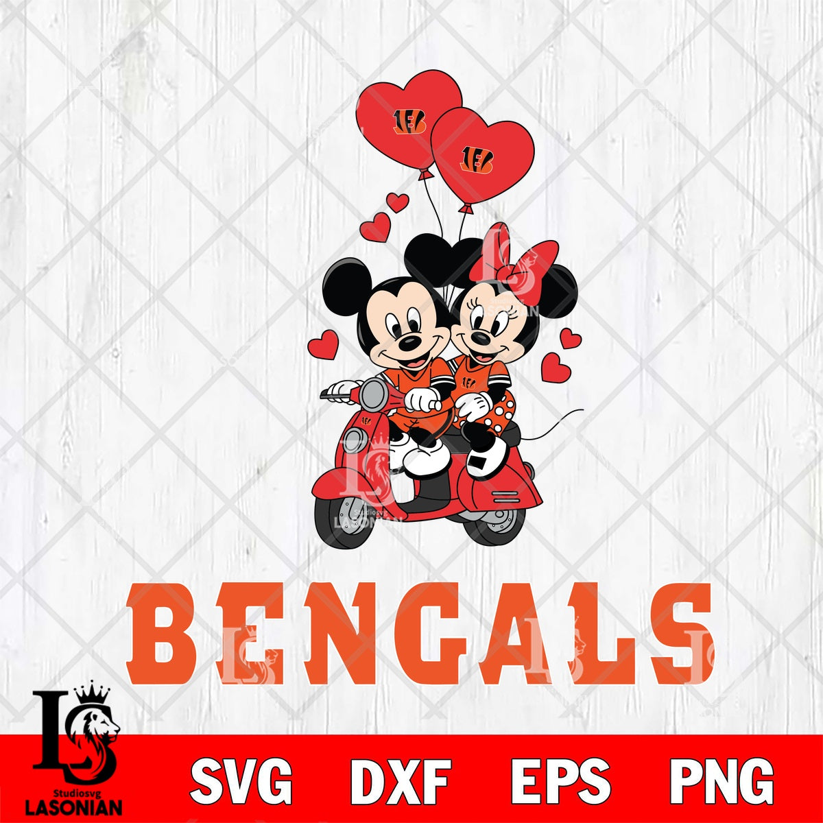 Cincinnati Bengals Mickey and Minnie Mouse Valentine File Cut, NFL SVG ...