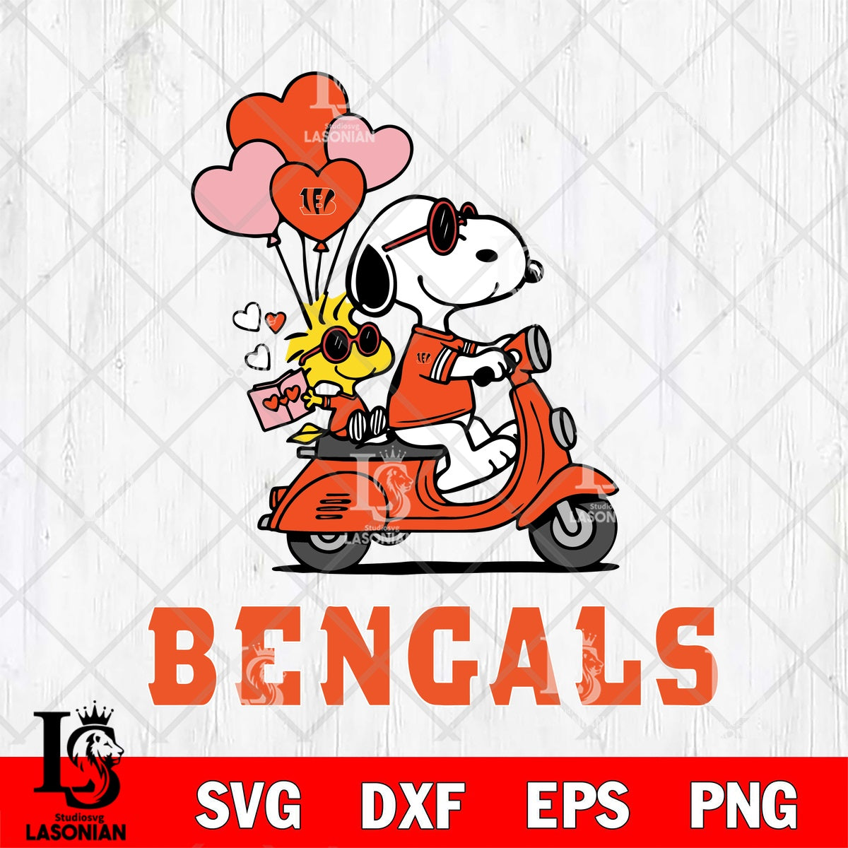 Cincinnati Bengals Snoopy and Woodstock Valentine File Cut, NFL SVG DXF ...