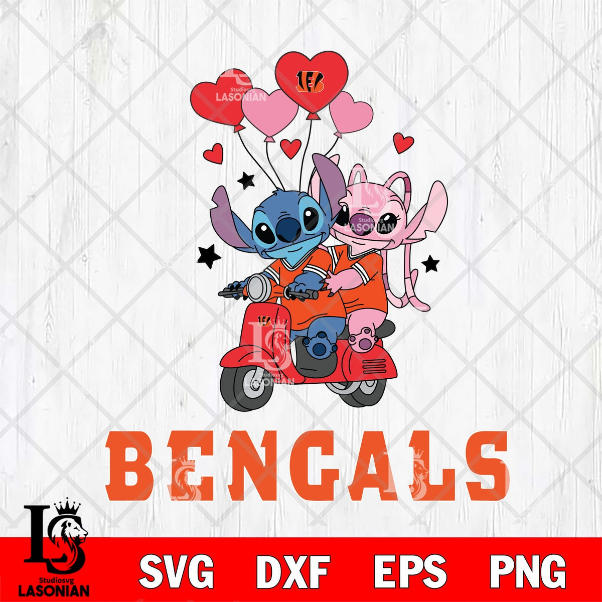 Cincinnati Bengals Stitch and Lilo Valentine File Cut, NFL SVG DXF EPS ...