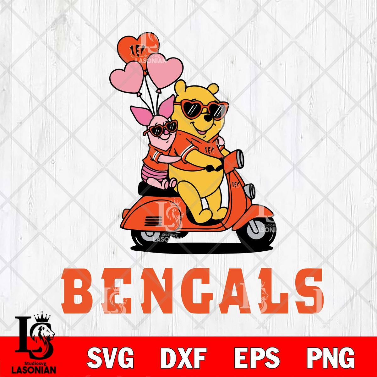 Cincinnati Bengals Winnie the Pooh and Piglet Valentine File Cut, NFL ...