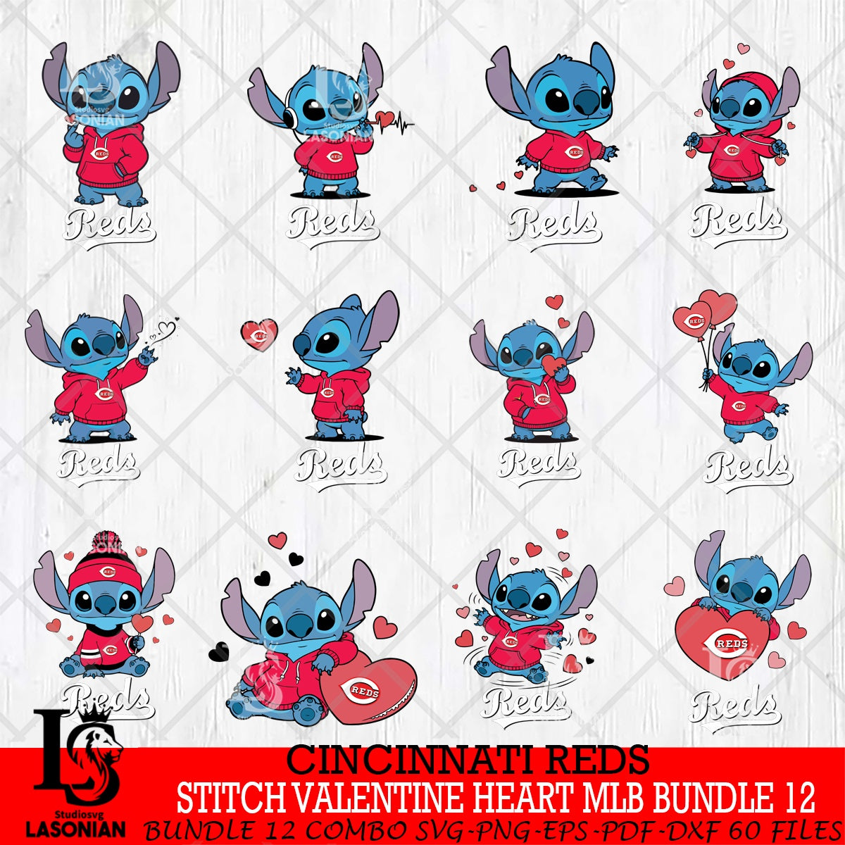 Cincinnati Reds Stitch Valentine Heart MLB Bundle File cut , Criucut ...