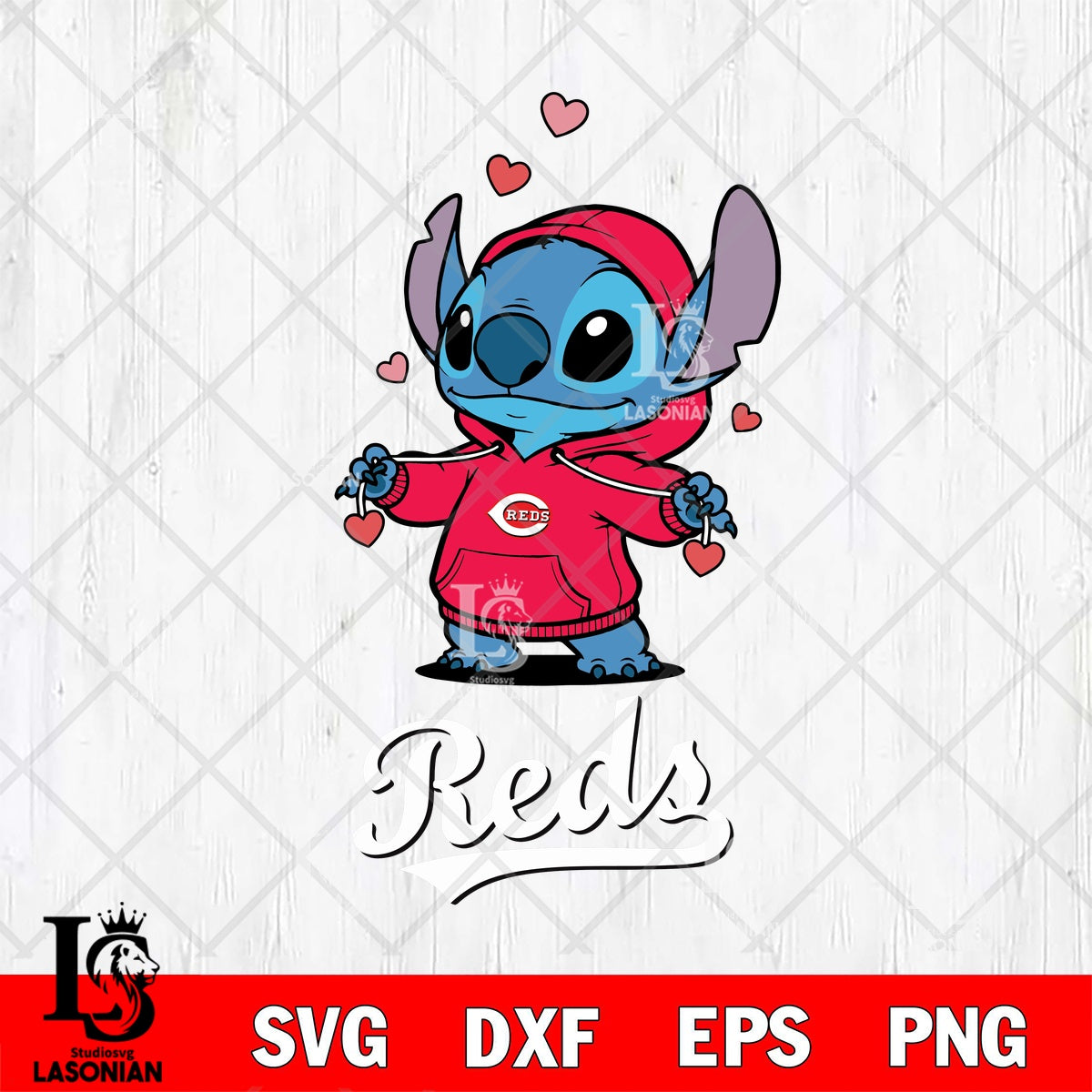 Cincinnati Reds Stitch Valentine Heart Strings File cut , Criucut ...