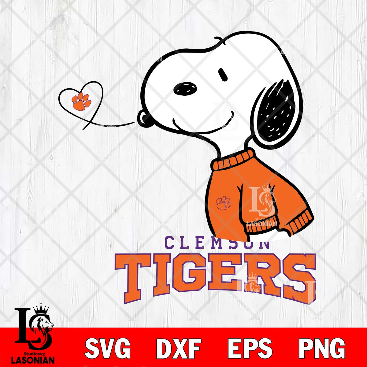 Clemson Tigers Cute Valentine Snoopy File cut , Criucut , Silhouette ...