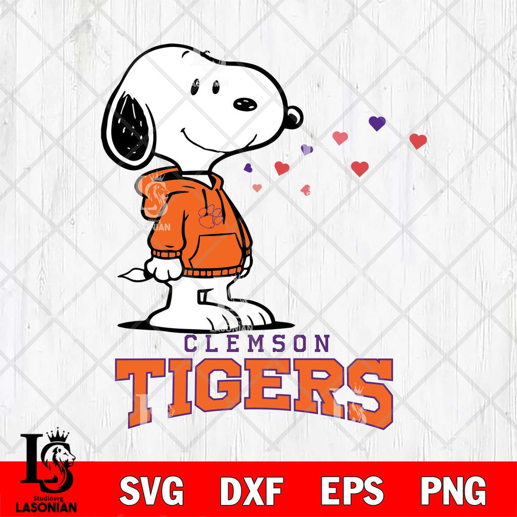 Clemson Tigers Valentine Snoopy with Heart File cut , Criucut ...