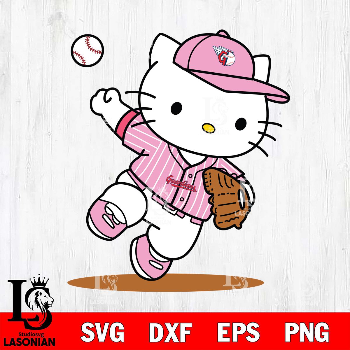 Cleveland Guardians Hello Kitty pink Throws the baseball – lasoniansvg