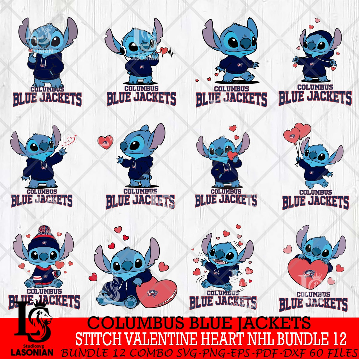 Columbus Blue Jackets Stitch Valentine Heart NHL Bundle File cut ...