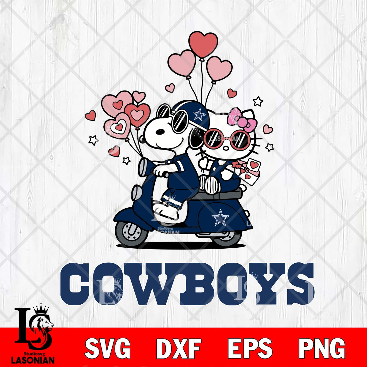 Dallas Cowboys Snoopy and Hello Kitty Valentine File Cut, NFL SVG DXF ...