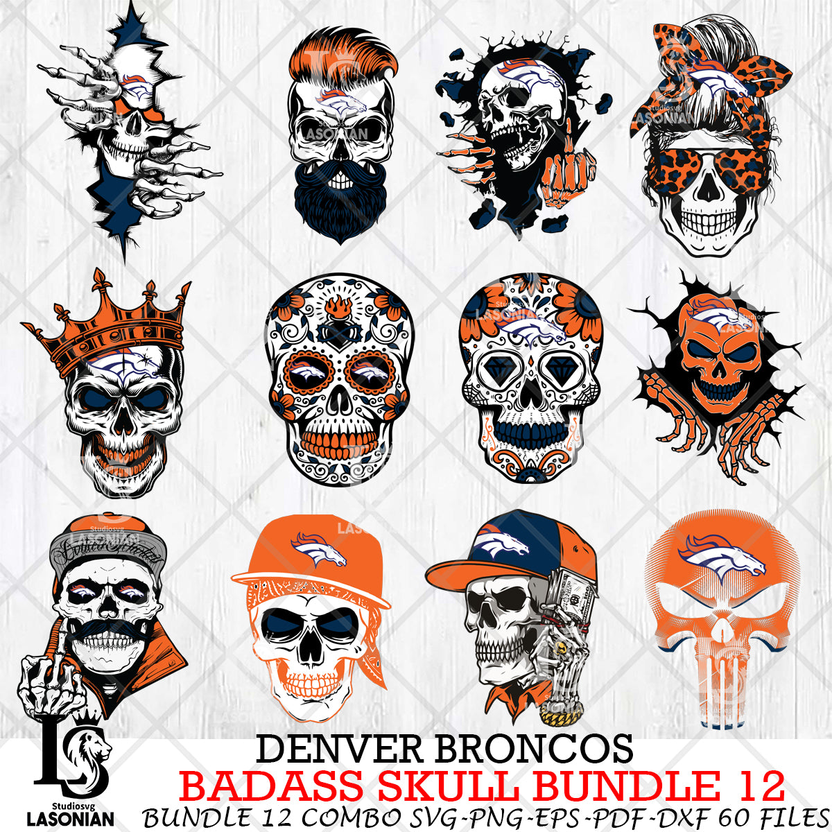 Denver Broncos Badass Skull Bundle SVG – lasoniansvg