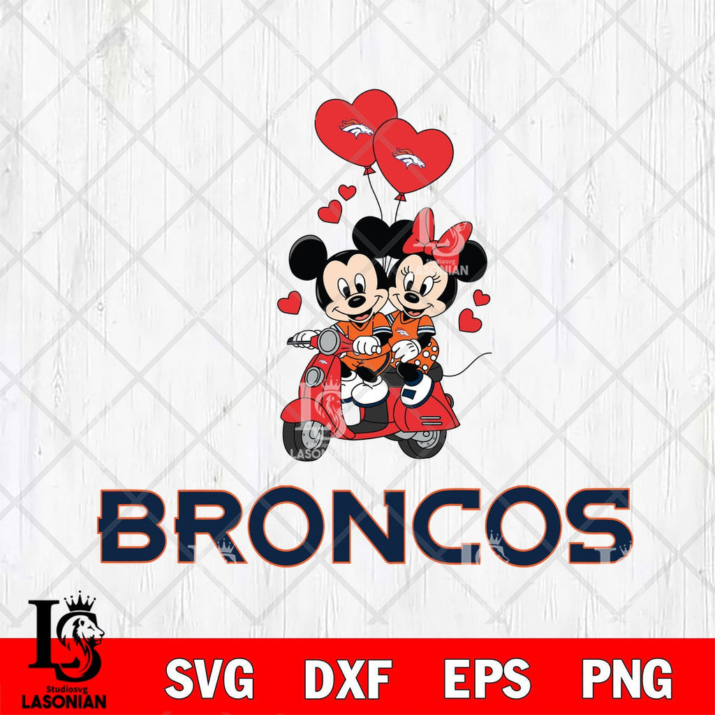 Denver Broncos Mickey and Minnie Mouse Valentine File Cut, NFL SVG DXF ...