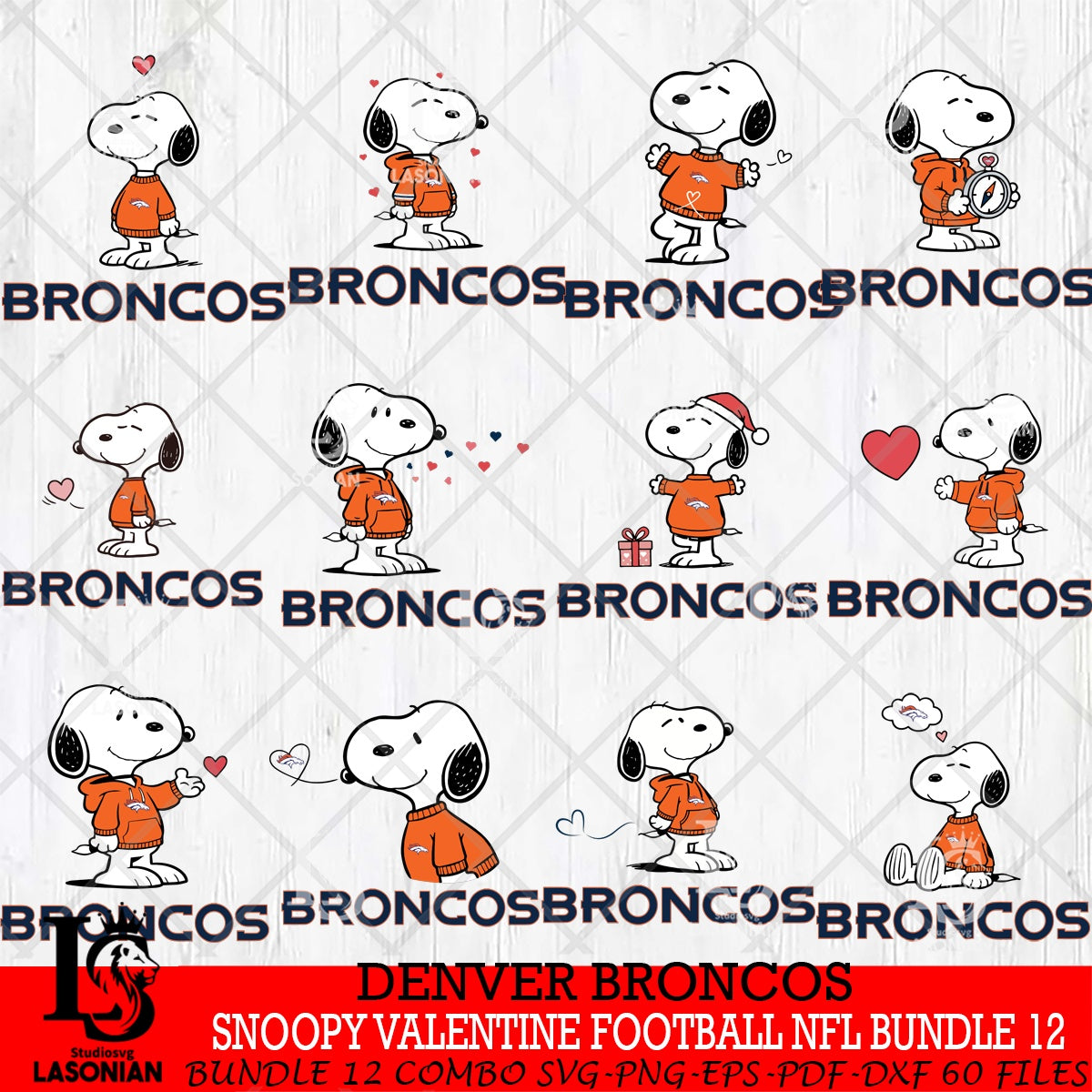 Denver Broncos Snoopy Valentine Football NFL Bundle Digital Download ...