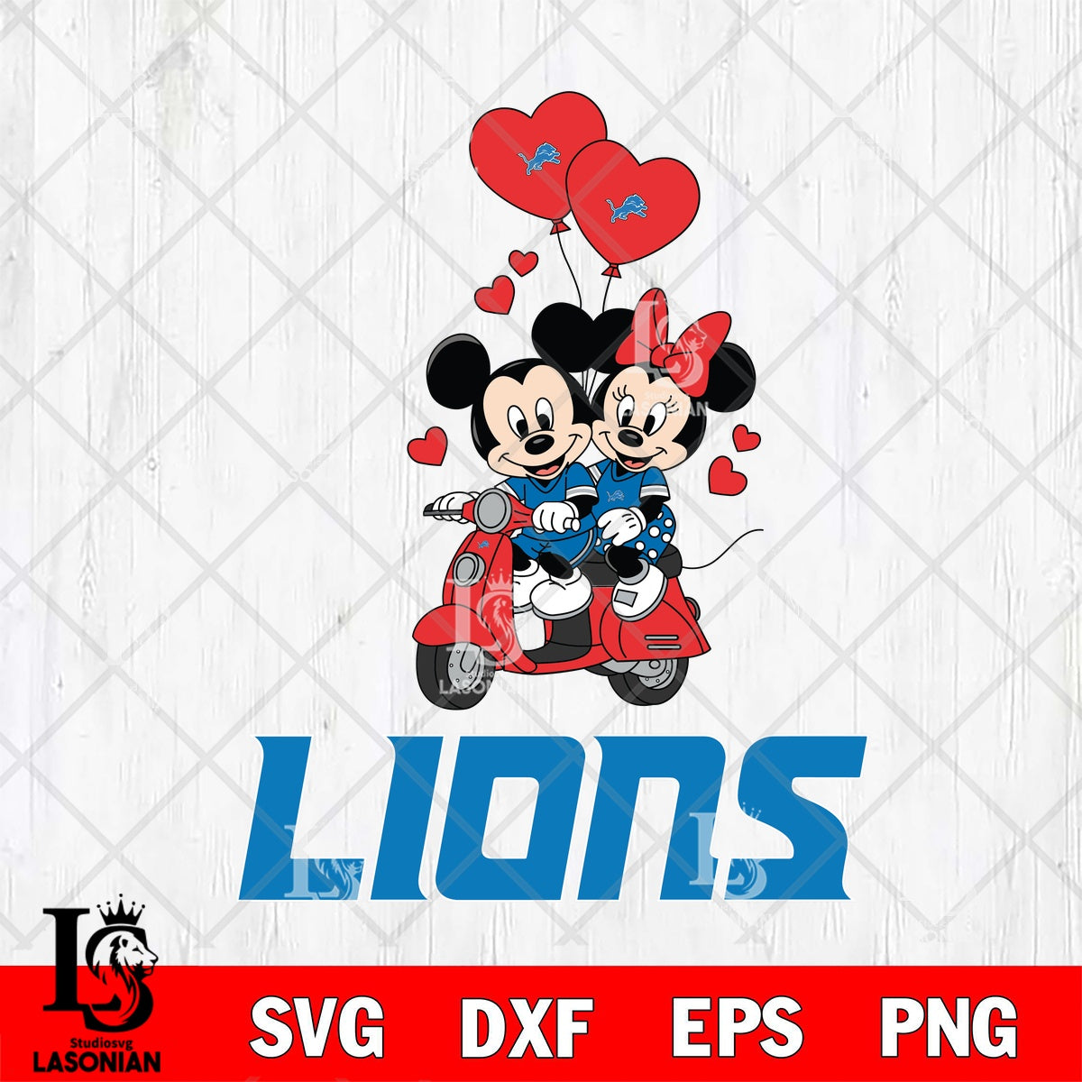 Detroit Lions Mickey and Minnie Mouse Valentine File Cut, NFL SVG DXF ...