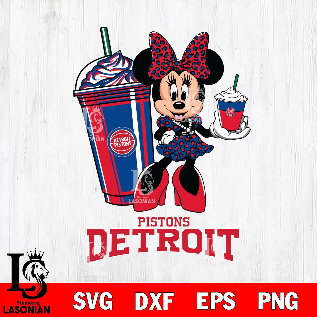 Detroit Pistons Minnie Mouse Fan And Coffee – lasoniansvg