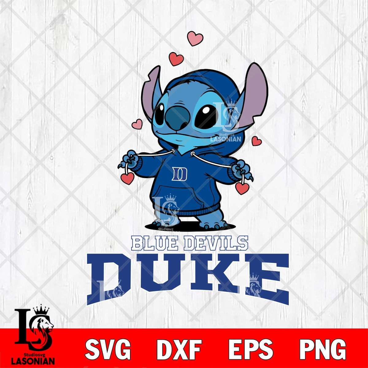Duke Blue Devils Stitch Valentine Heart Strings File cut , Football ...