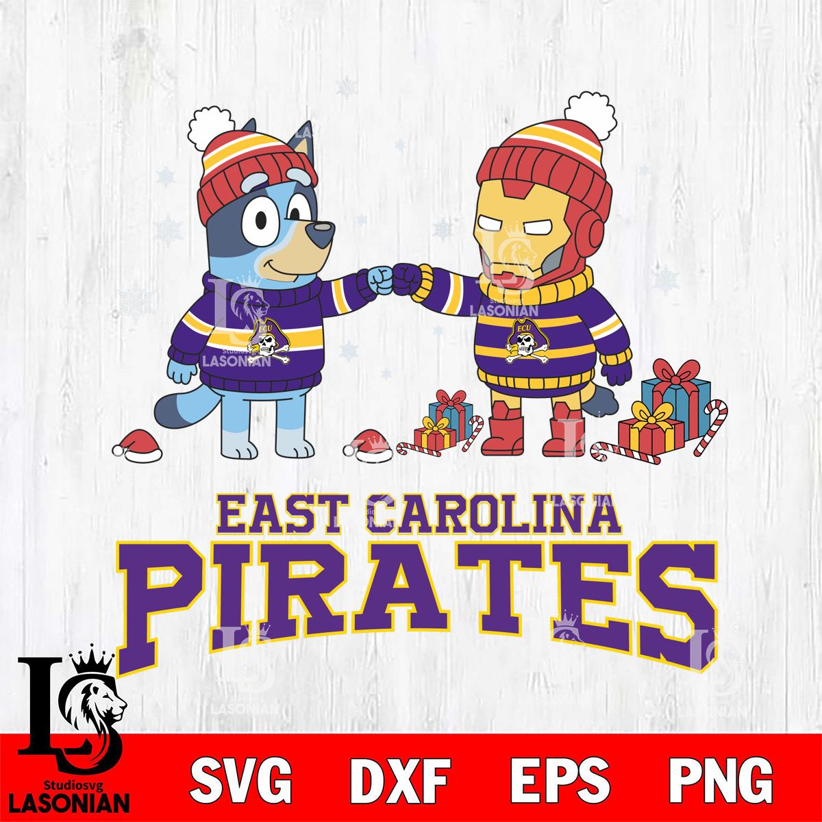 East Carolina Pirates Bluey With Iron man Christmas – lasoniansvg