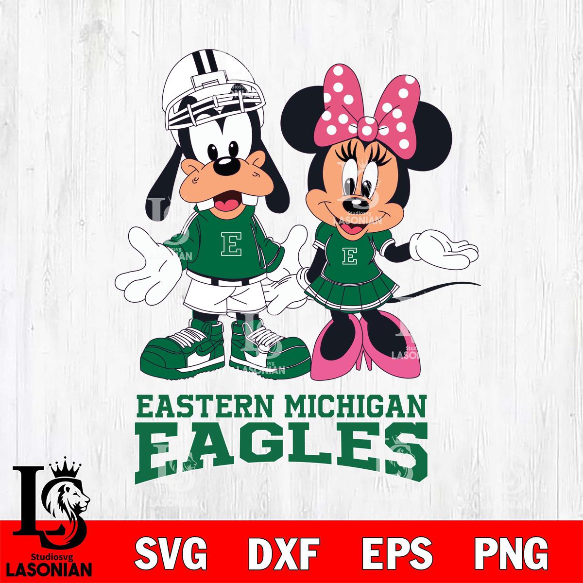 Eastern Michigan Eagles Goofy and Minnie mouse Football – lasoniansvg