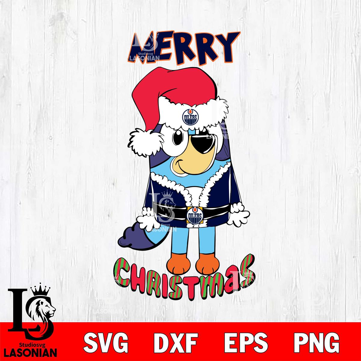 Edmonton Oilers Bluey Merry Christmas Bluey Santa Claus – lasoniansvg