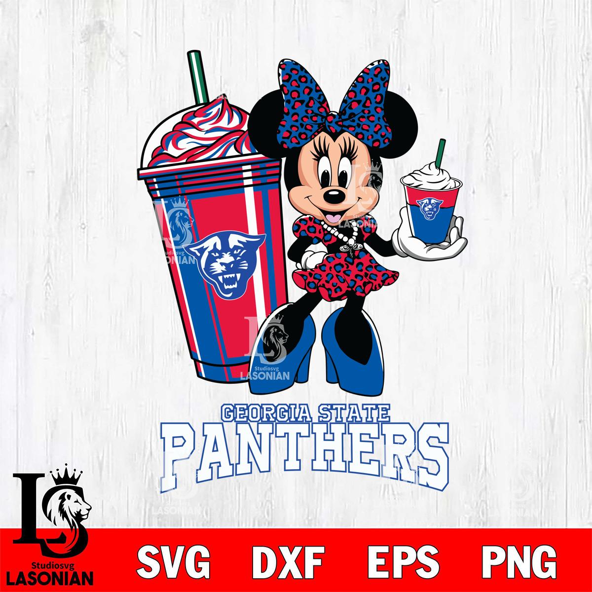 Georgia State Panthers Minnie Mouse Fan And Coffee – lasoniansvg
