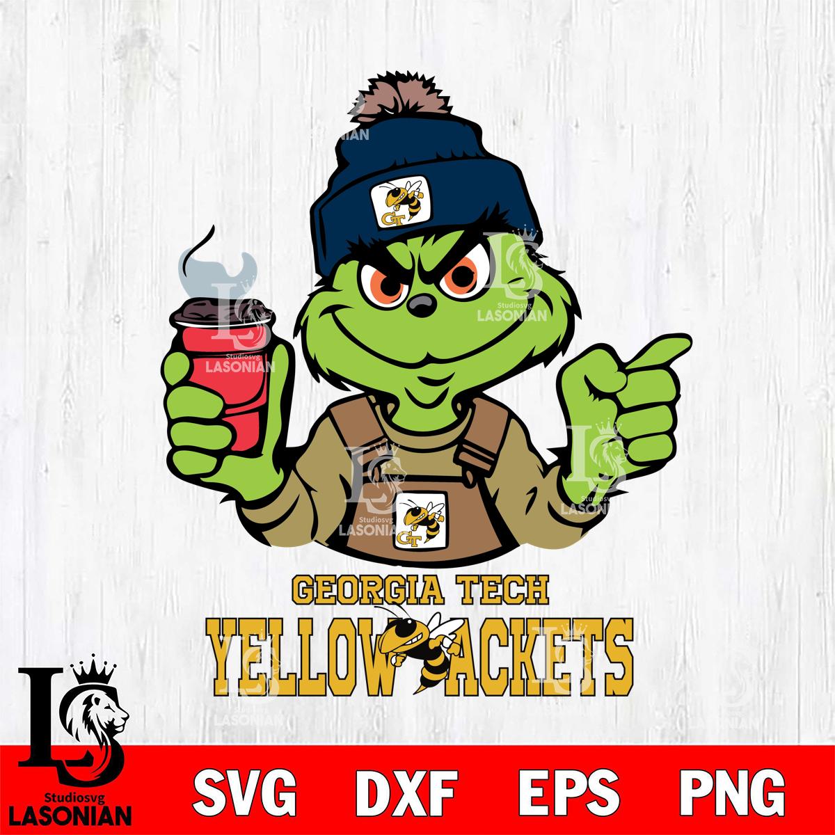 Georgia Tech Yellow Jackets Grinch with coffee – lasoniansvg