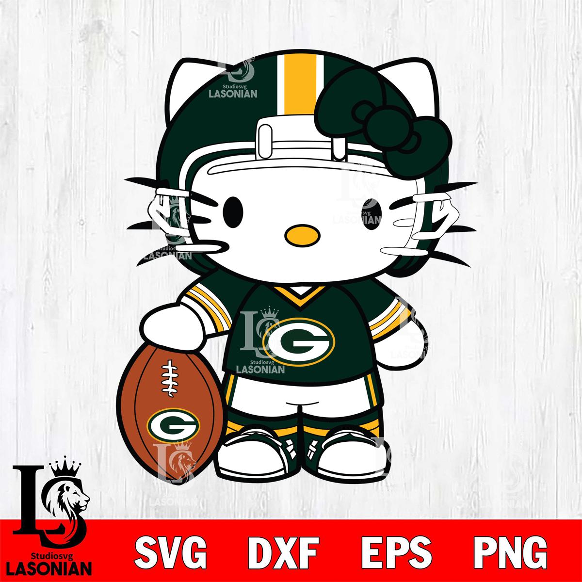 Green Bay Packers Cute Hello Kitty Football 3 – lasoniansvg