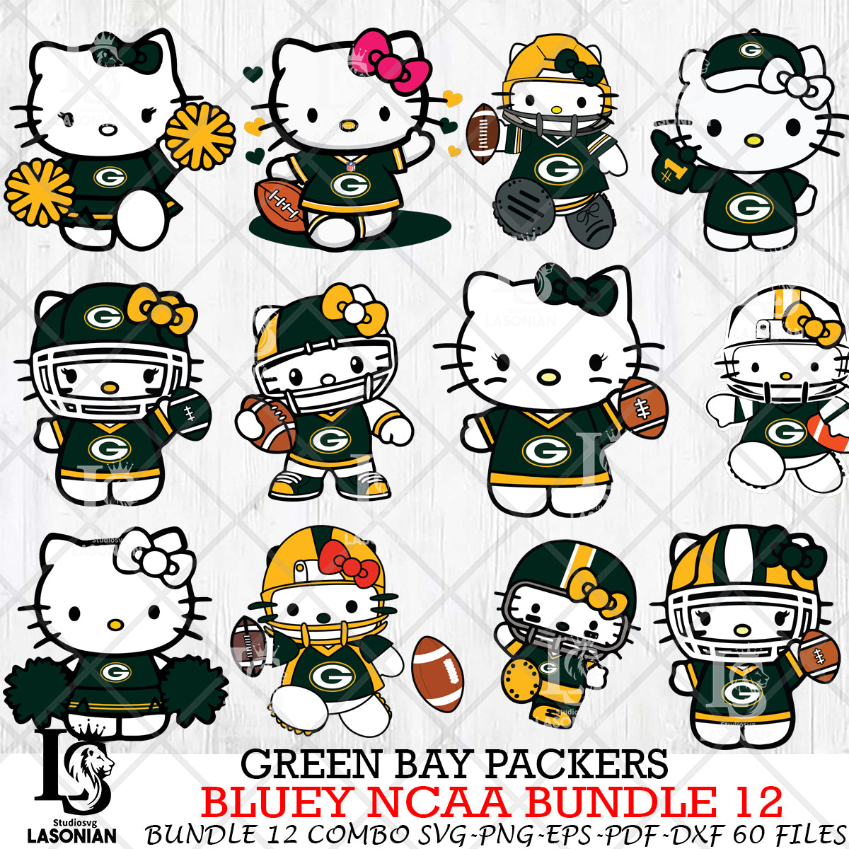 Green Bay Packers Hello Kitty NFL Bundle 12 – lasoniansvg