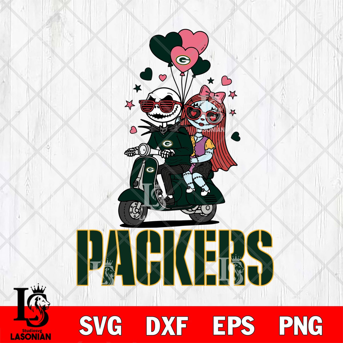 Green Bay Packers Jack and Sally Valentine File Cut, NFL SVG DXF EPS ...