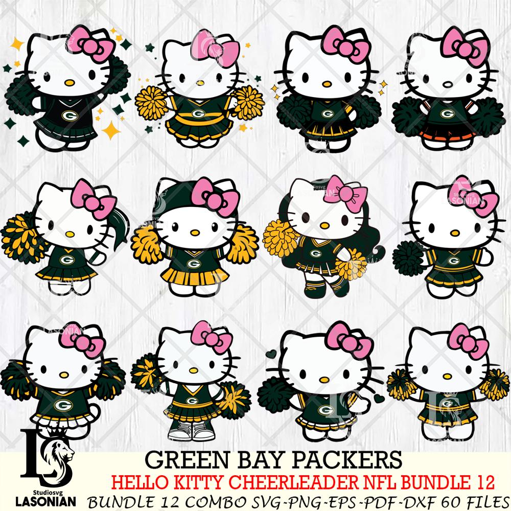 Green Bay Packers Hello Kitty Cheerleader NFL Bundle 12 SVG – lasoniansvg