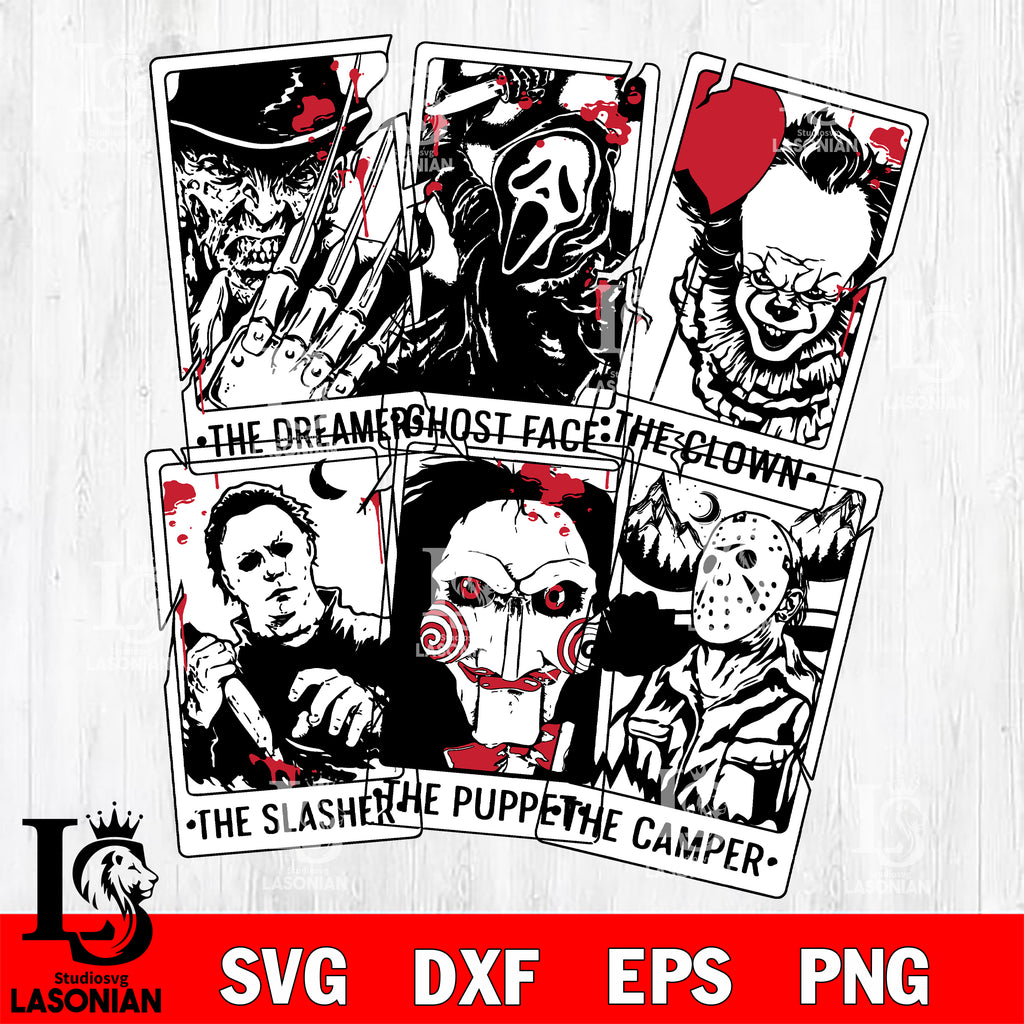 Horror bundle svg, Horror Characters Tarot Card SVG, Horror friends PN ...