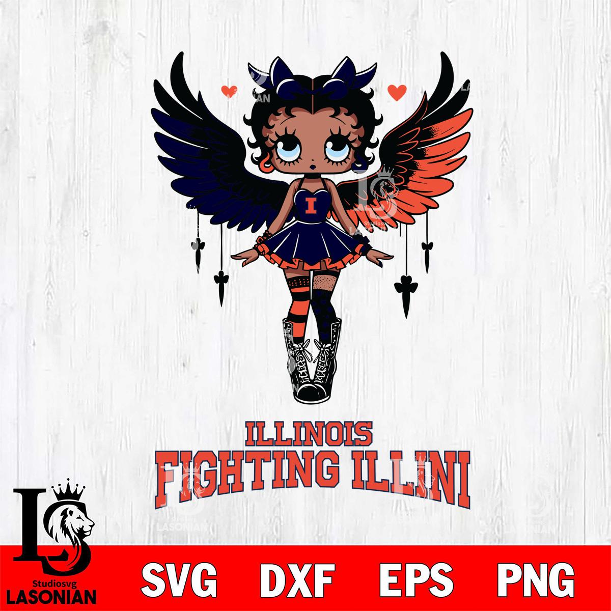 Illinois Fighting Illini Anglel Black Fan Girl Betty Boop – lasoniansvg
