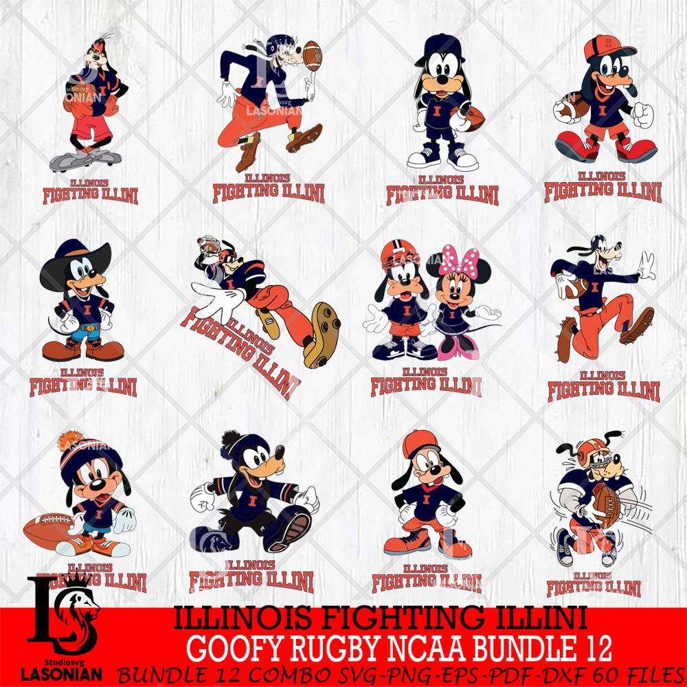Illinois Fighting Illini Goofy Rugby Disney NCAA Bundle 12 – lasoniansvg
