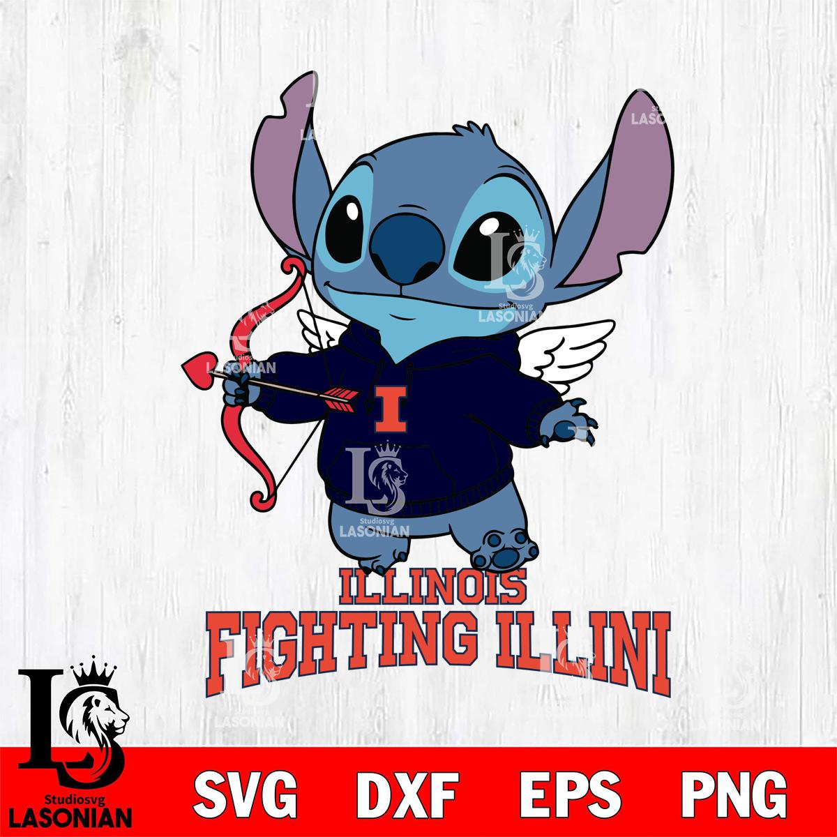 Illinois Fighting Illini Stitch Cupid Digital Download, NCAA SVG DXF ...