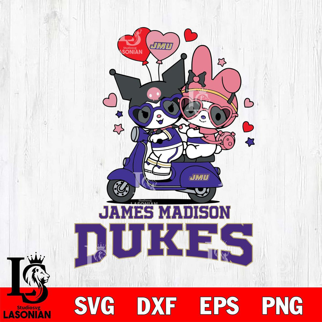 James Madison Dukes Kuromi and My Melody Valentine File Cut, NCAA SVG ...