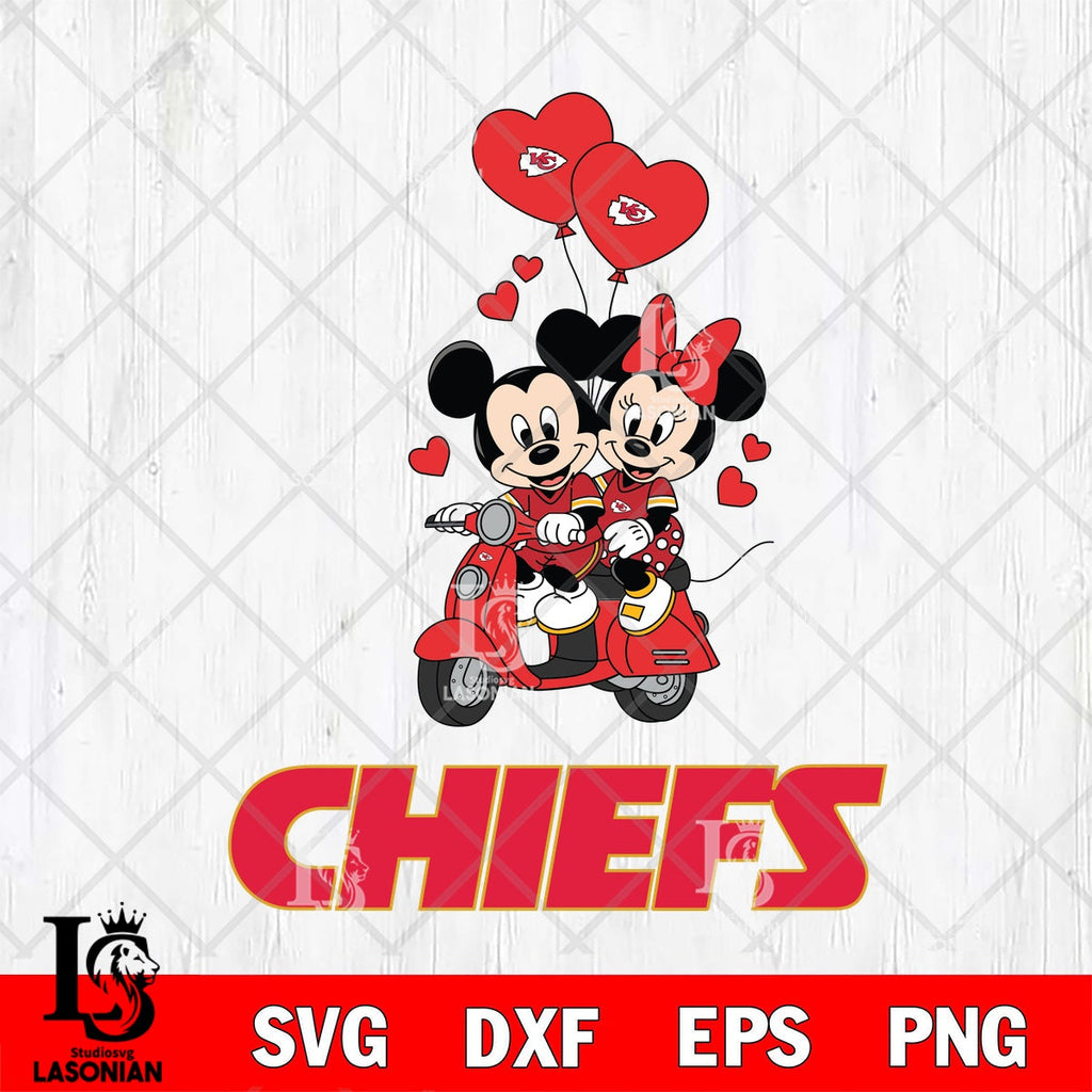 Kansas City Chiefs Mickey and Minnie Mouse Valentine File Cut, NFL SVG ...