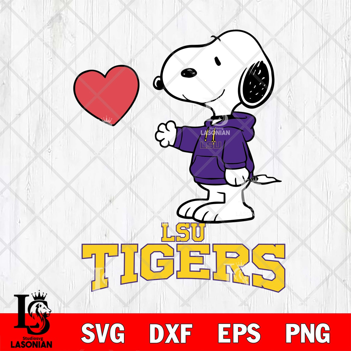 LSU Tigers Snoopy with Heart File cut , Criucut , Silhouette ,Digital ...