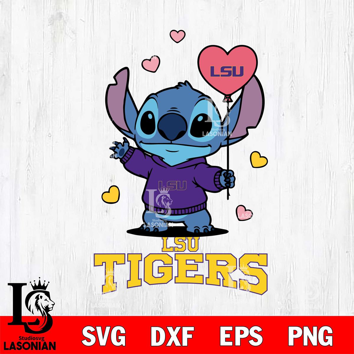 LSU Tigers Stitch Balloons Heart Digital Download, NCAA SVG DXF EPS PNG ...