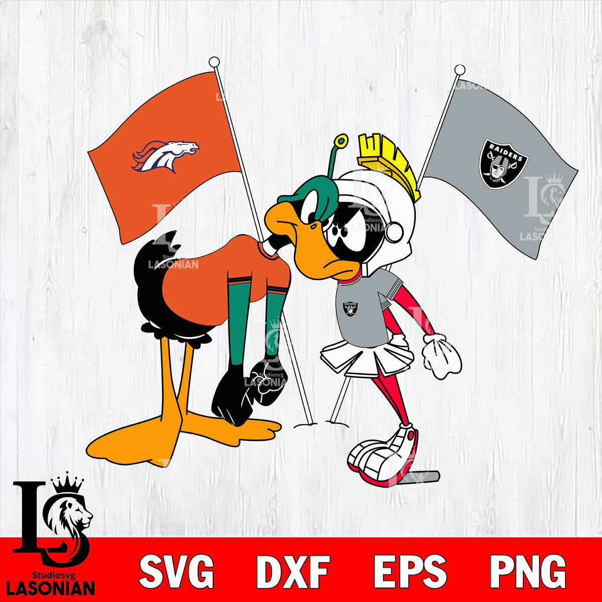 Las Vegas Raiders Marvin the Martian & Denver Broncos Duck Dodger ...