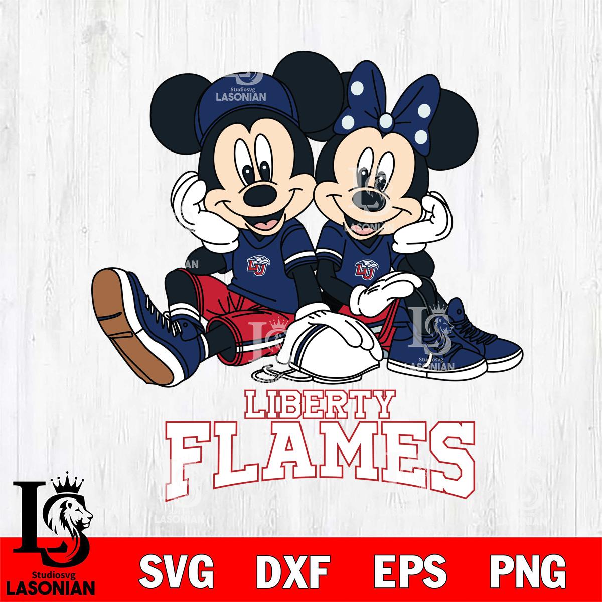Liberty Flames Mickey Minnie Mouse Football Sit – lasoniansvg