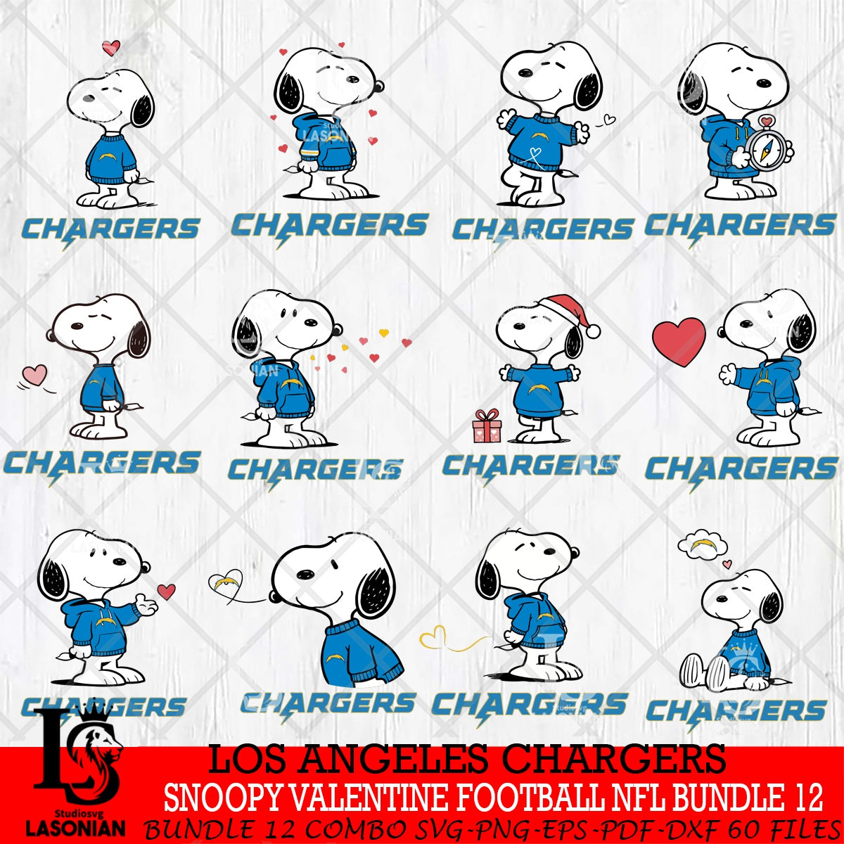 Los Angeles Chargers Snoopy Valentine Football NFL Bundle Digital ...